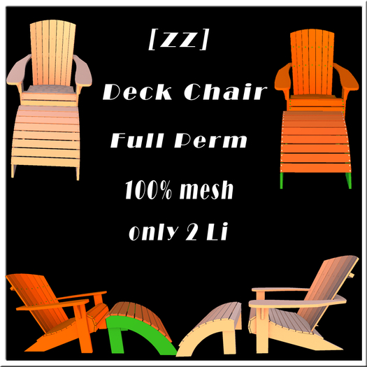 Second Life Marketplace - [zz] Deck Chair Full Perm 100% mesh 2Li